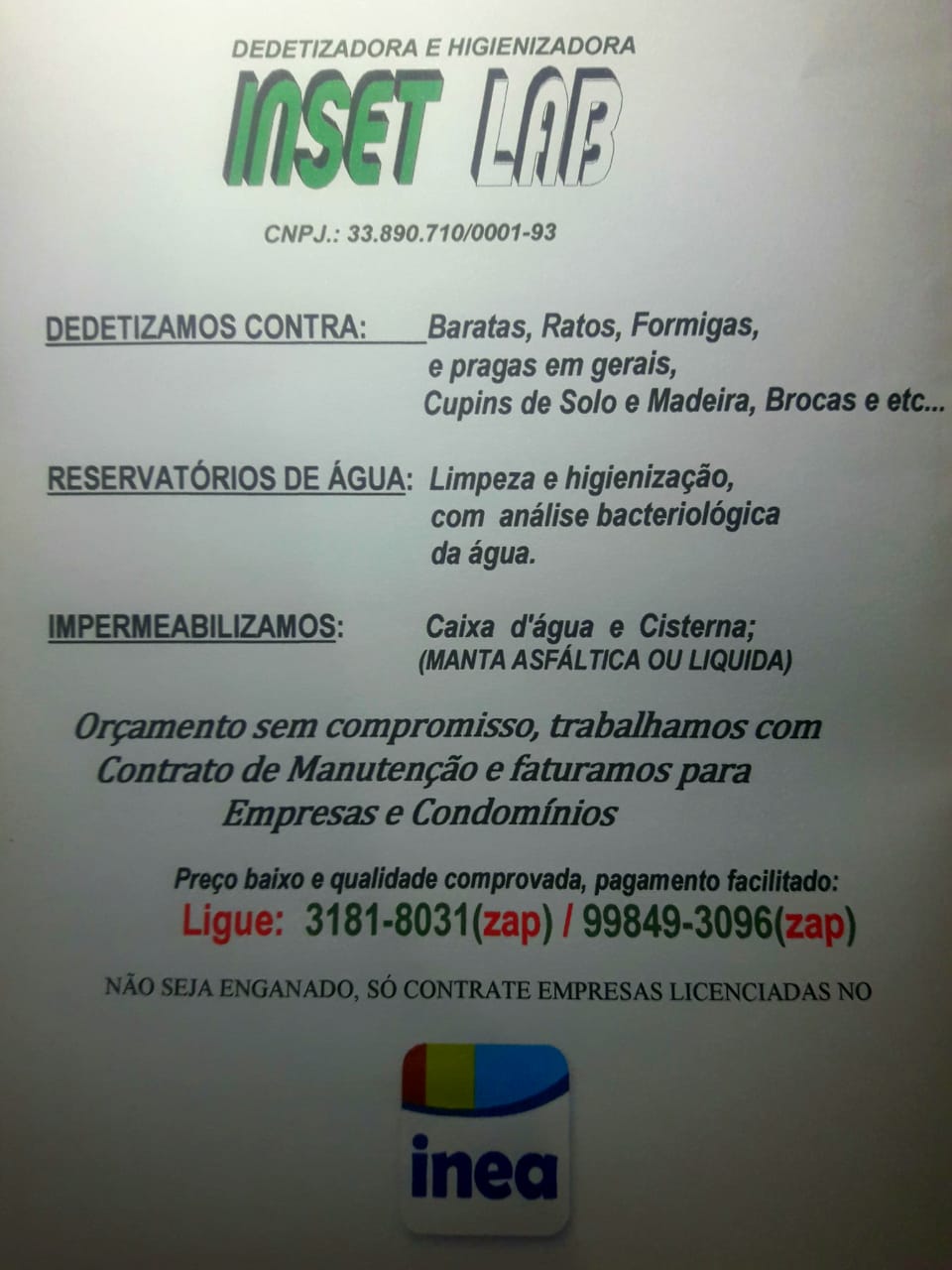 INSET-LAB Dedetizadora e Higienizadora Ilha do Governador